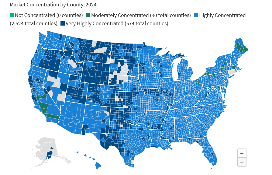 Two insurers dominate most Medicare Advantage markets, report finds